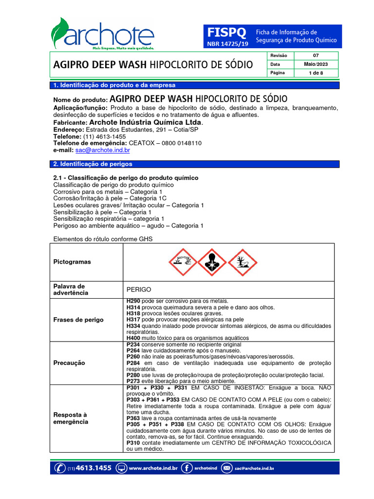 Fispq - Agipro Deep Wash - Hipoclorito de Sodio - C | PDF | Cloro ...