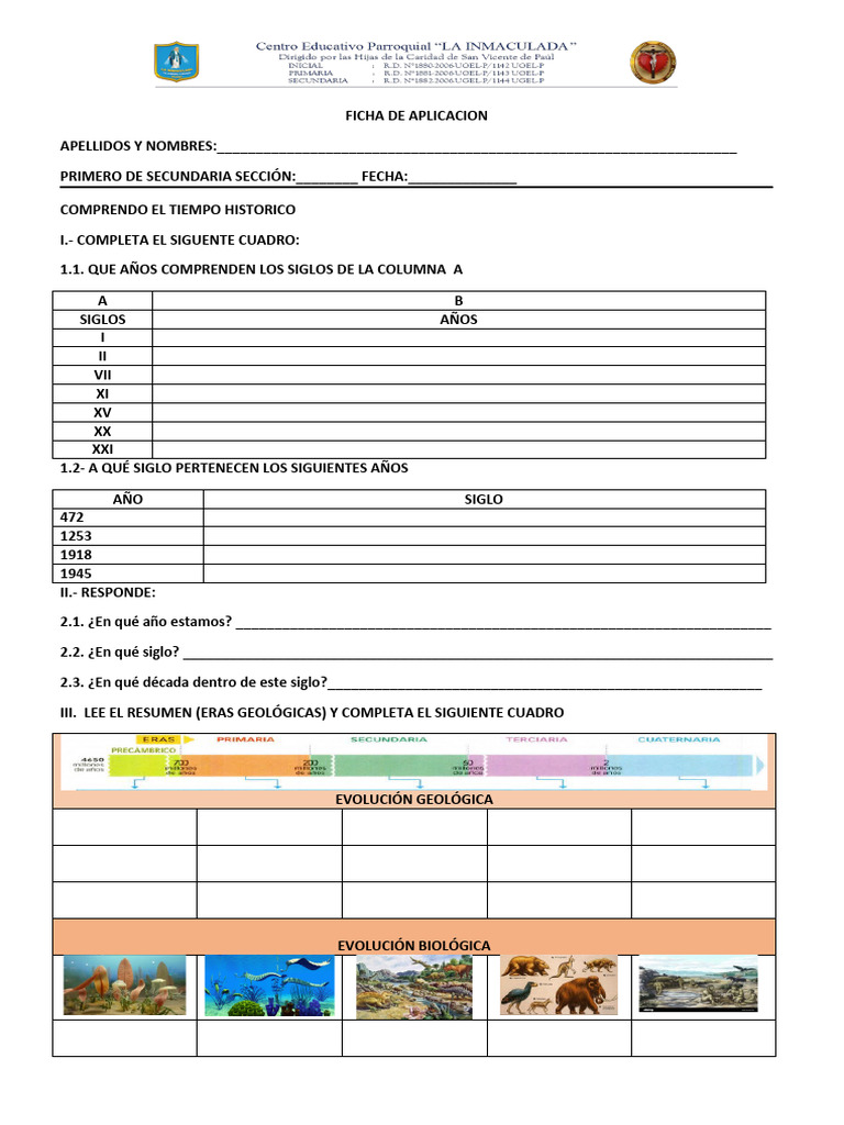 Ficha de Aprendizaje - Tiempo Cronologico y Tiempo Historico | PDF