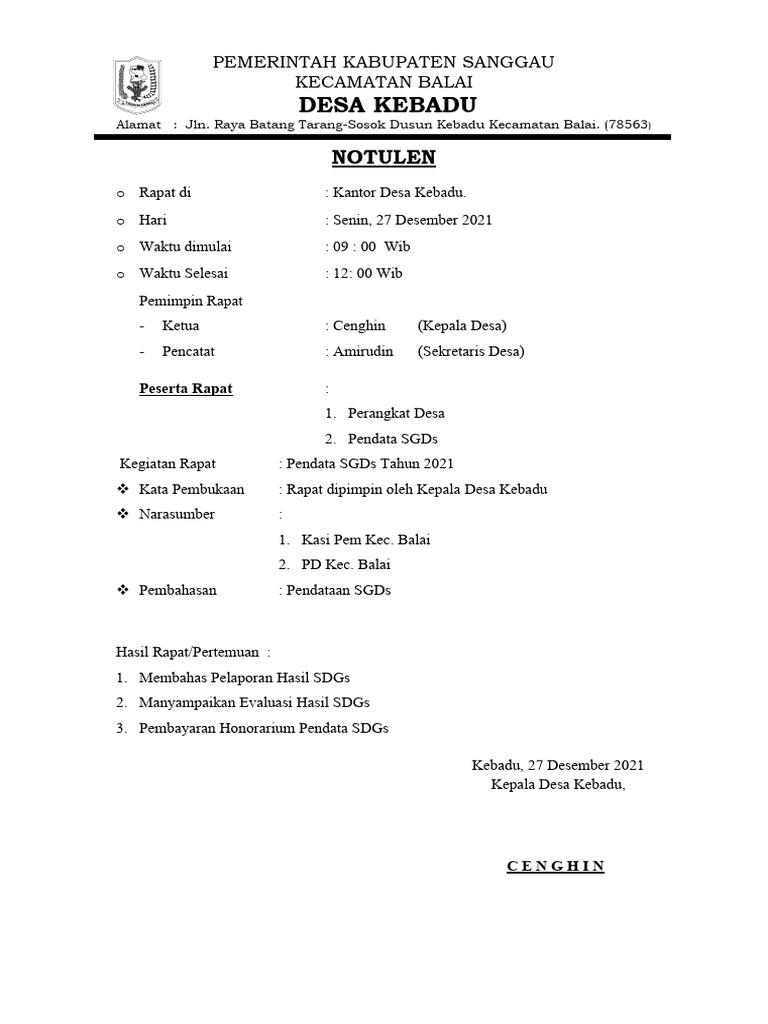 NOTULEN KEGIATAN SDGs 2021 | PDF