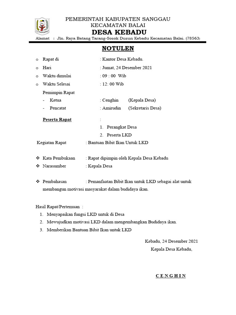 Notulen Kegiatan LKD 2021 | PDF