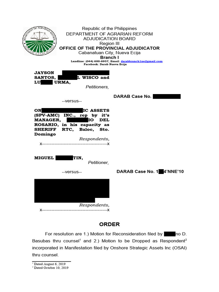 Resolution For Reconsideration (DARAB) | PDF | Judgment (Law) | Lawsuit