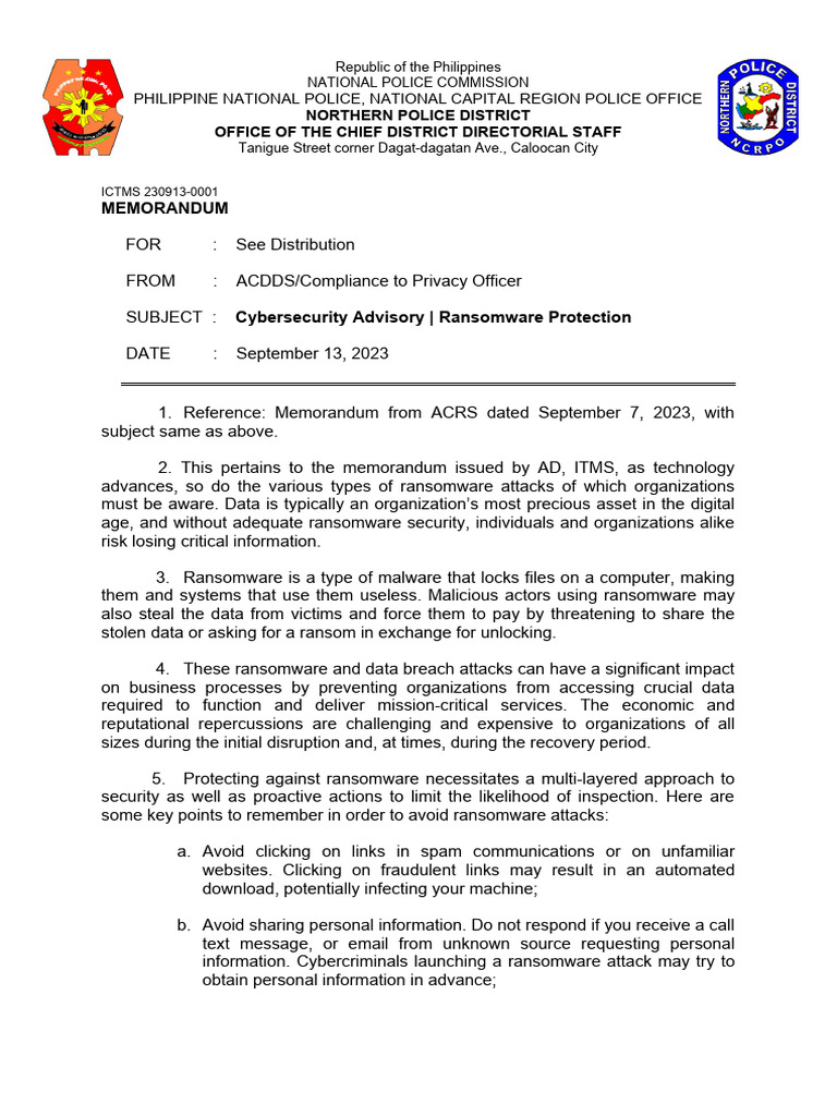 Cybersecurity Advisory Ransomware Protection | PDF | Ransomware | Security