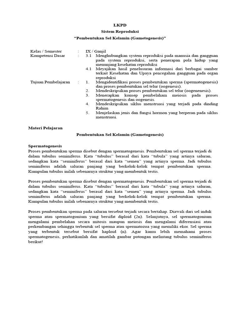 LKPD 3 Gametogenesis | PDF