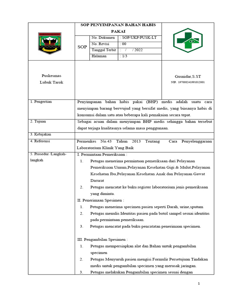 Sop Penyimpanan Bahan Habis Pakai | PDF