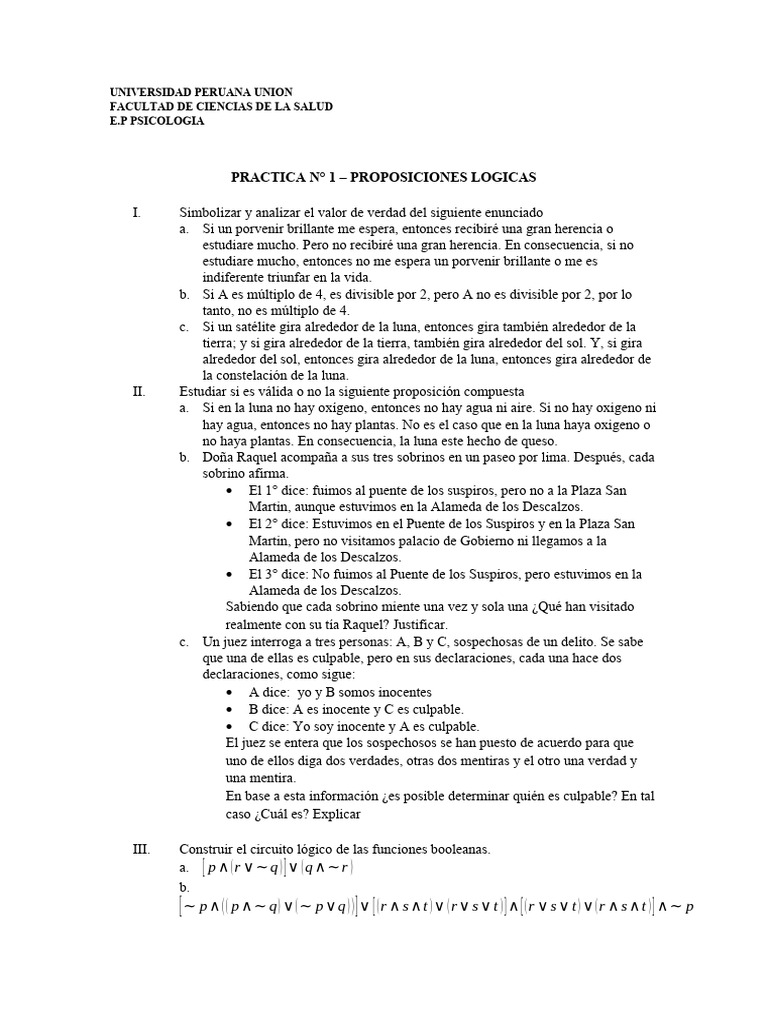 Practica #1. Proposiciones Logicas | PDF | Métodos y materiales de enseñanza | Libros para ...