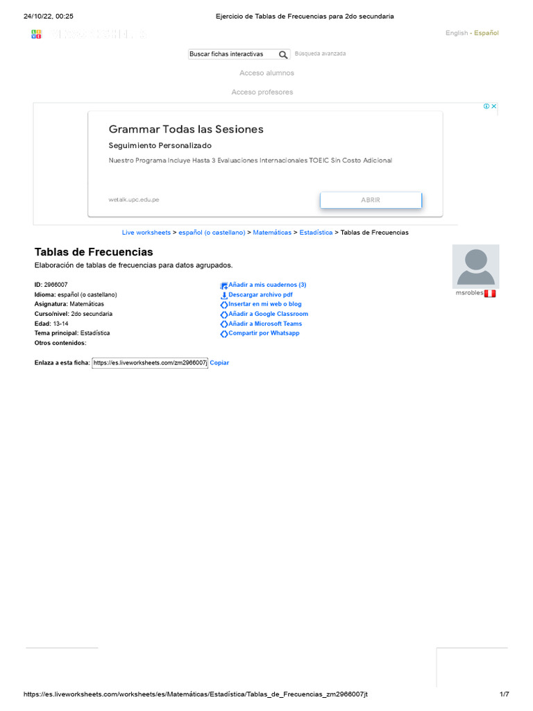Ejercicio de Tablas de Frecuencias para 2do Secundaria | Descargar ...