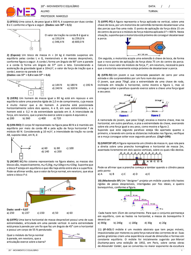 20° - Movimento e Equilíbrio | PDF | Quantidades físicas | Física