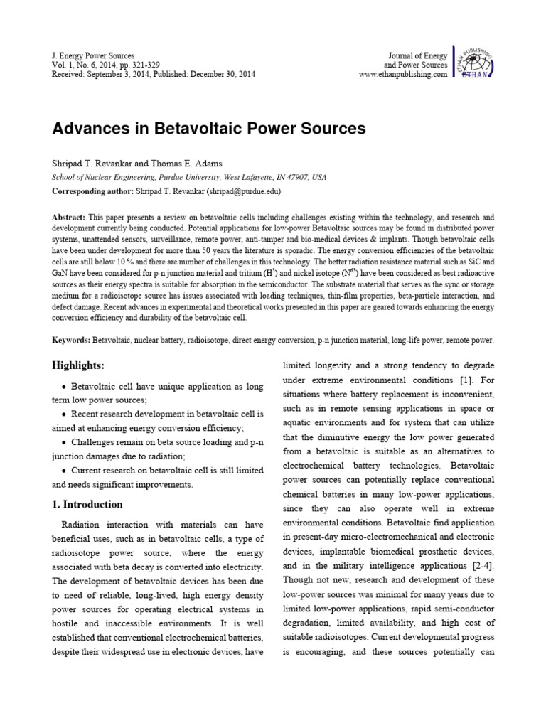 Advances in Betavoltaic Power Sources JEPS 2014 | PDF | Ionizing ... Advances in Betavoltaic Power Sources JEPS 2014 | PDF | Ionizing ...