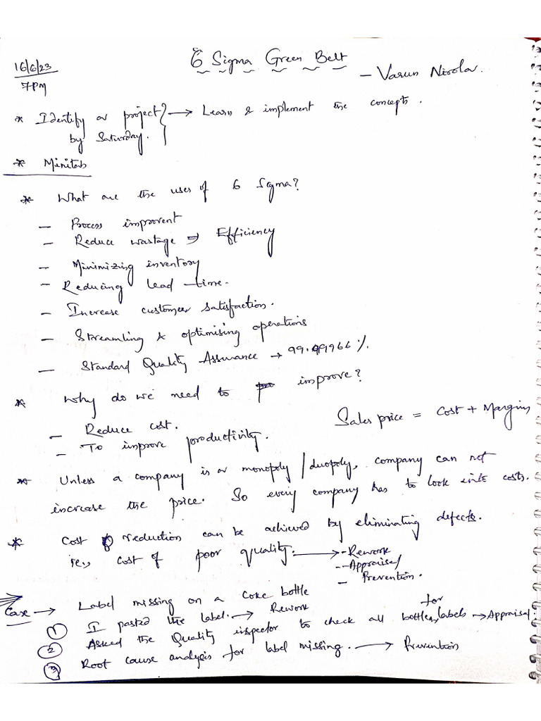 6 Sigma Green Belt Notes | PDF