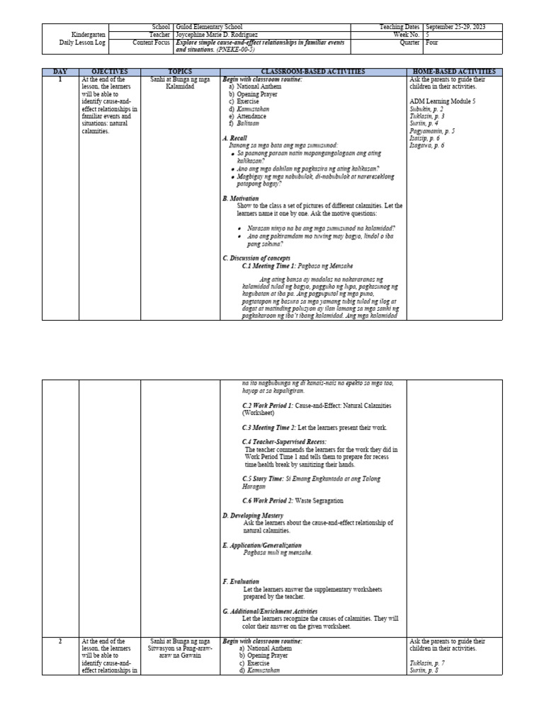 Kindergarten WLP-Q4-Week 5 Asf | PDF