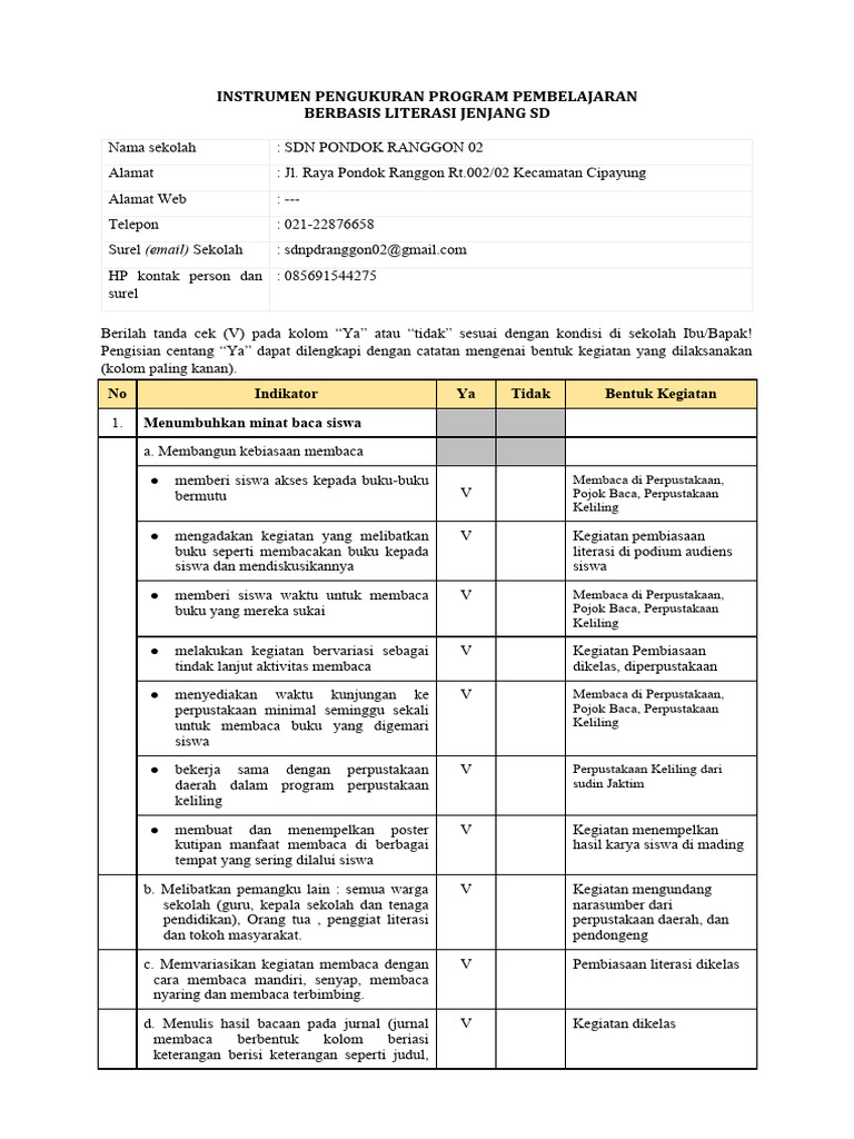 Instrumen Literasi SD | PDF