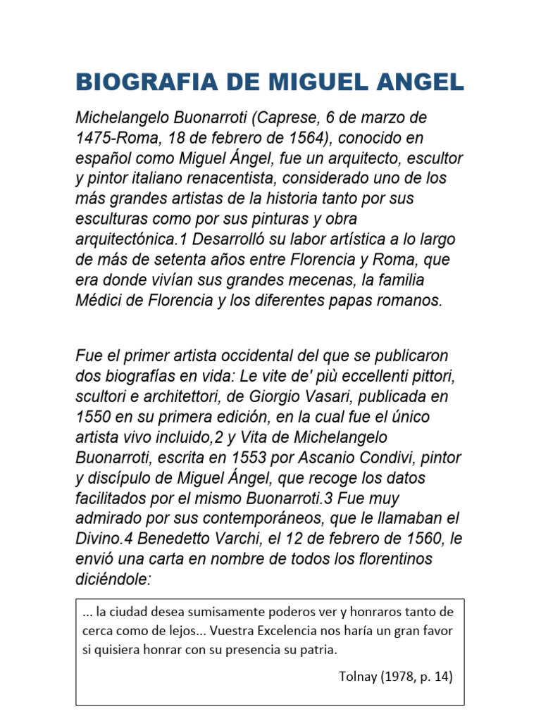 Biografia de Miguel Angel | PDF