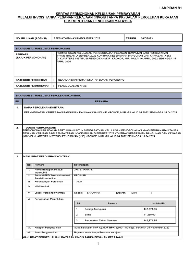 Contoh Pengisian LAMPIRAN B1 | PDF