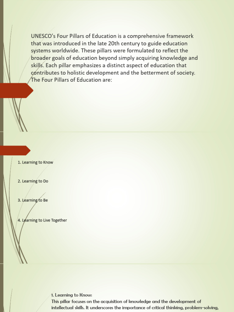UNESCO's Four Pillars of Education | PDF | Critical Thinking | Learning