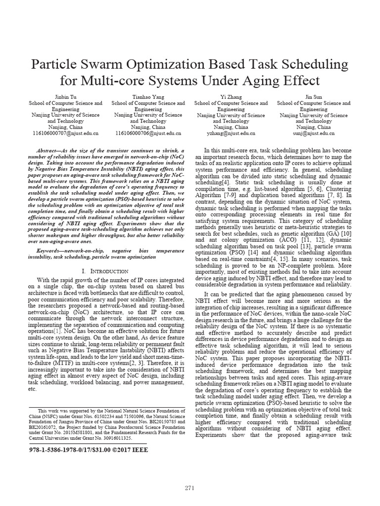Particle Swarm Optimization Based Task Scheduling For Multi-Core Systems Under Aging Effect ...