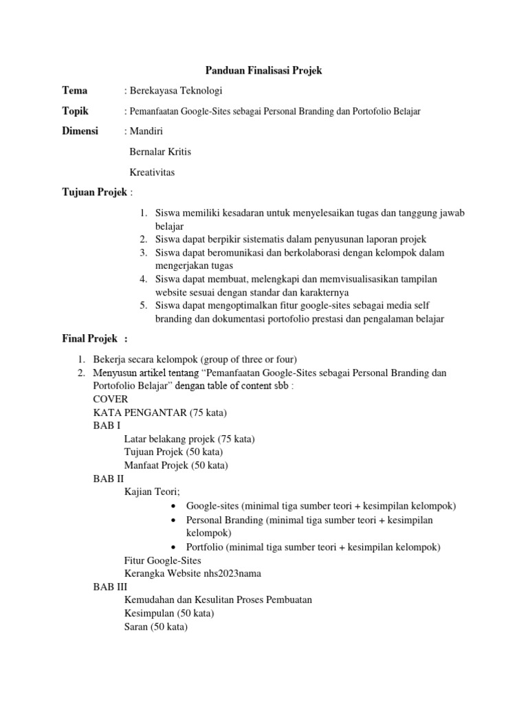 Panduan Projek Final Kelas X | PDF