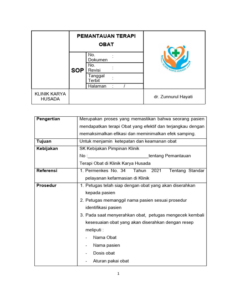 SOP-e Pemantauan Terapi Obat (PTO) | PDF | Pengembangan Diri ...