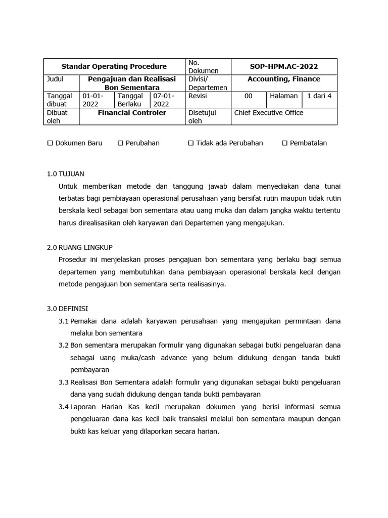 Prosedur Pengajuan Bon Sementara | PDF | Pengelolaan Keuangan & Uang