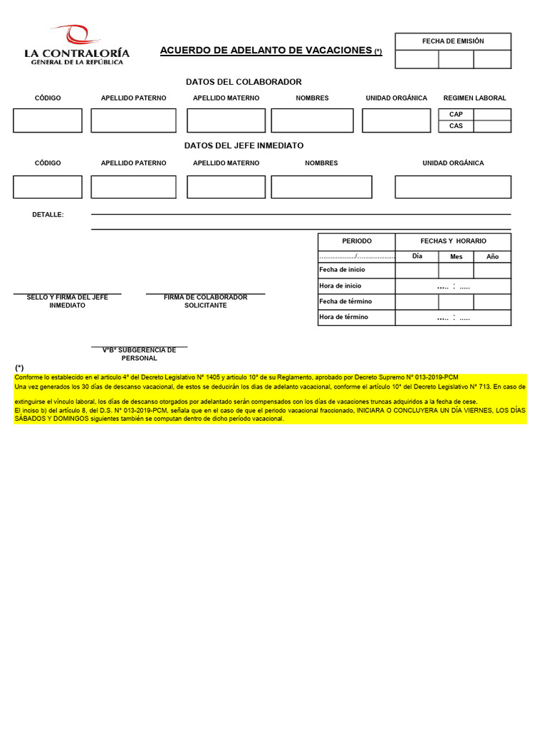 Formato de Adelanto de Vacaciones | PDF