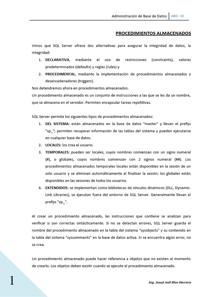 6 Procedimientos Almacenados | PDF | Servidor SQL de Microsoft | SQL
