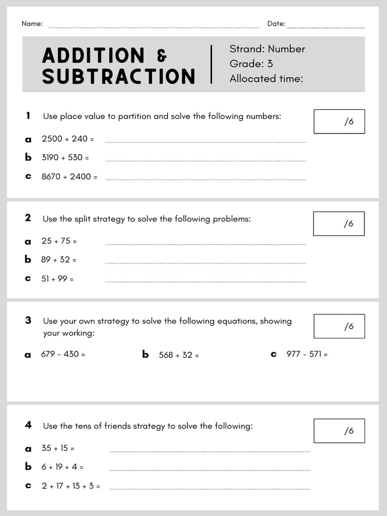 Grade 3 Addition & Subtraction | PDF
