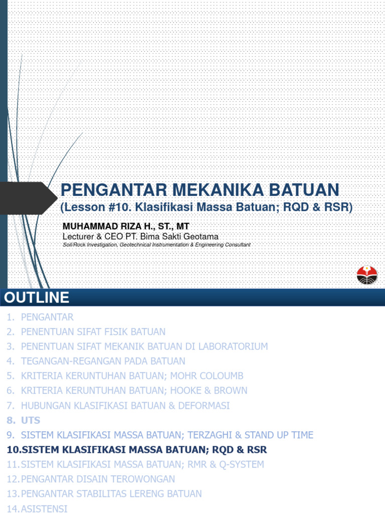 Klasifikasi Massa Batuan (RQD&RSR) Rock Mechanic | PDF