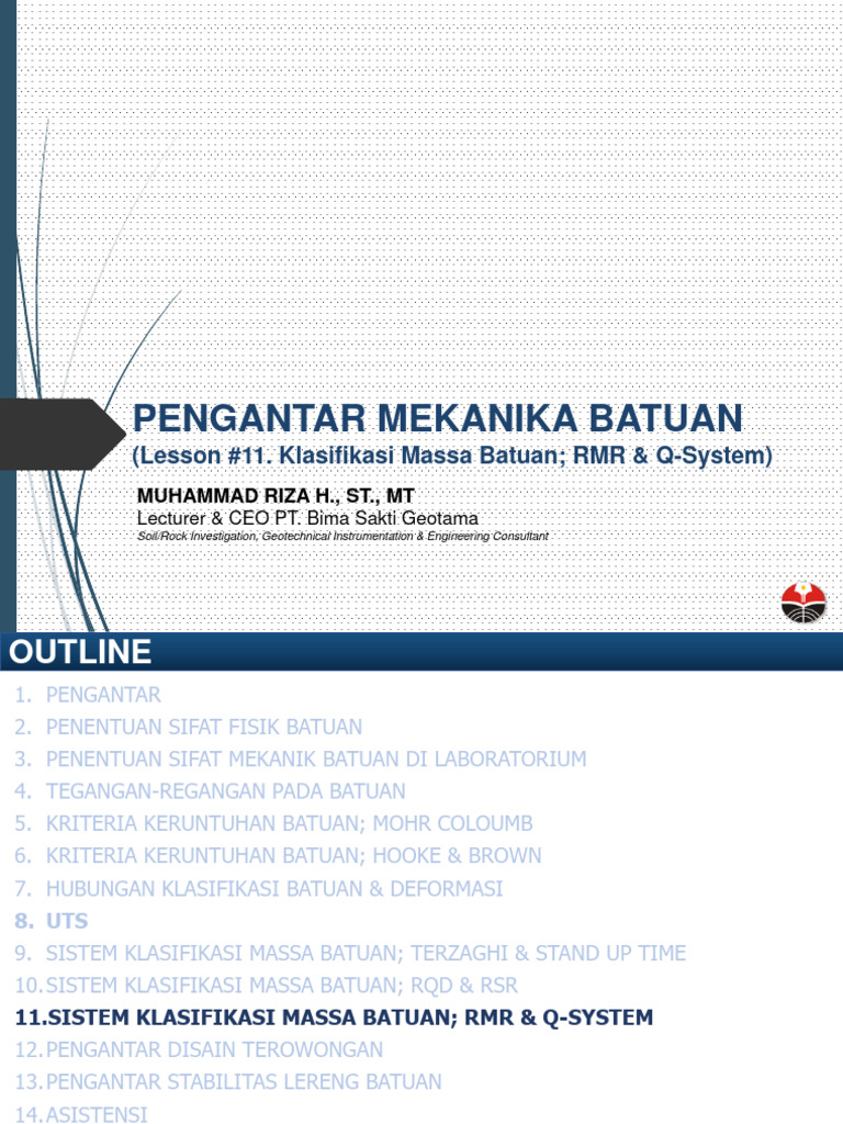 Klasifikasi Massa Batuan (RMR&Q - System) - Rock Mechanic | PDF