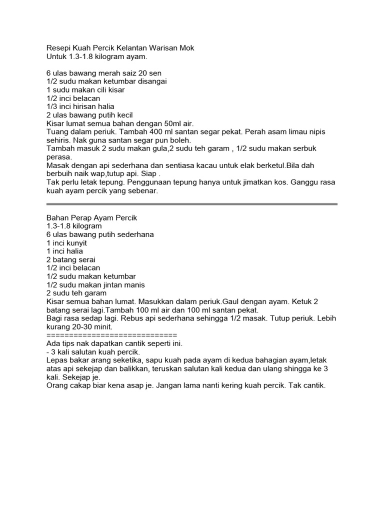 Resepi Kuah Percik Kelantan Warisan Mok | PDF