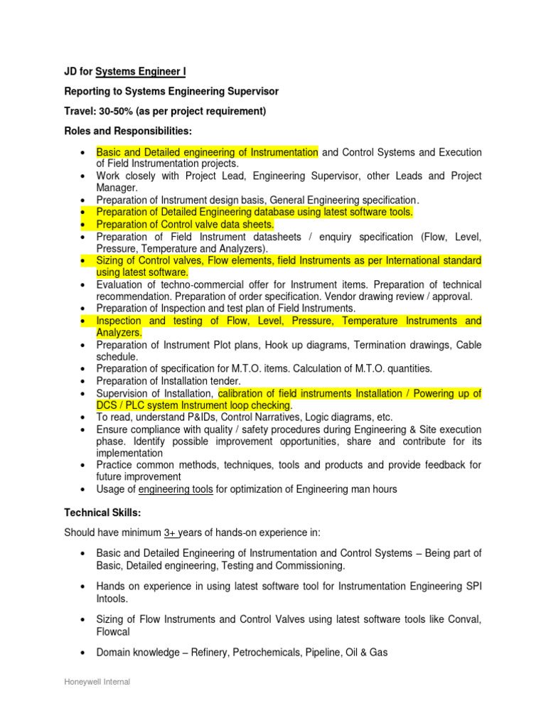 JD - Systems Engr I | PDF | Engineering | Specification (Technical ...