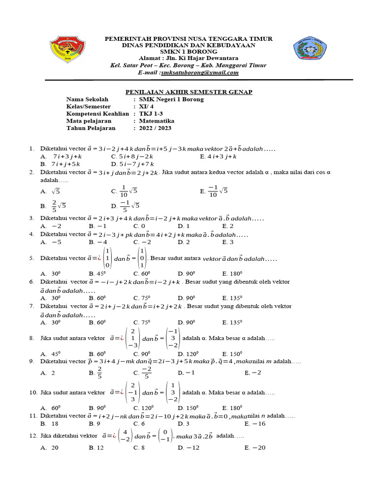 Soal Matematika Kelas Xi Semester Genap 2022-2023 | PDF
