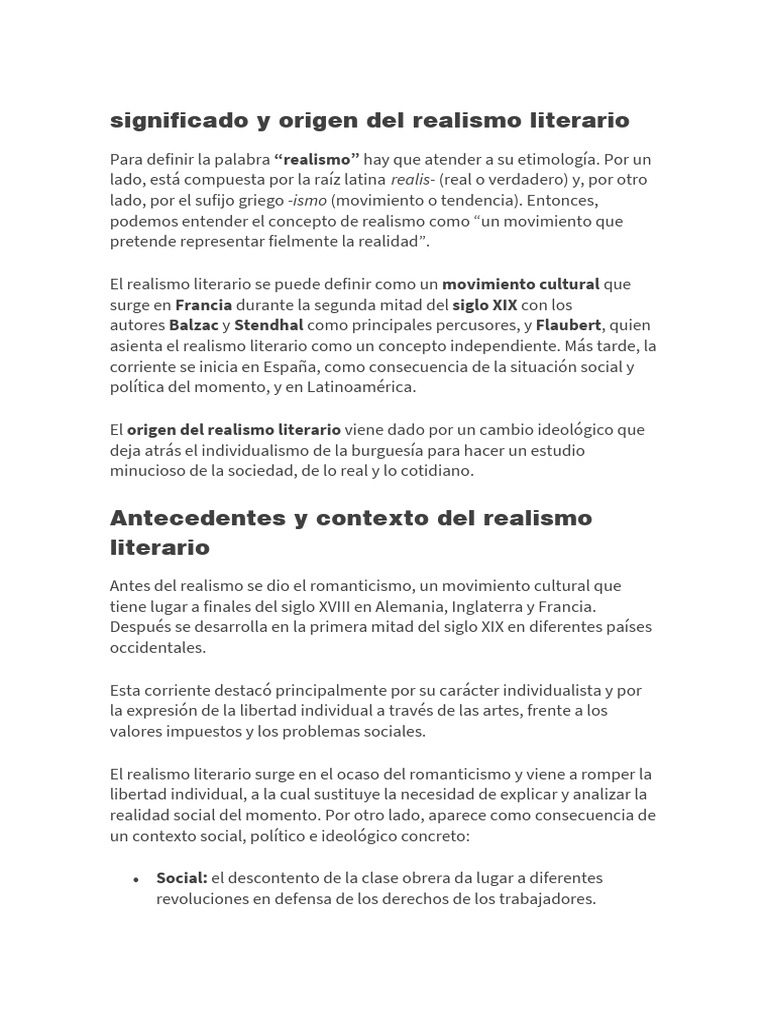 Origen y Significado del Realismo Literario | PDF | Realismo literario