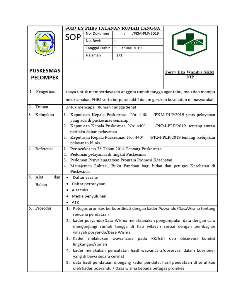 Sop Survey Phbs Tatanan Rumah Tangga | PDF | Kesehatan Holistik