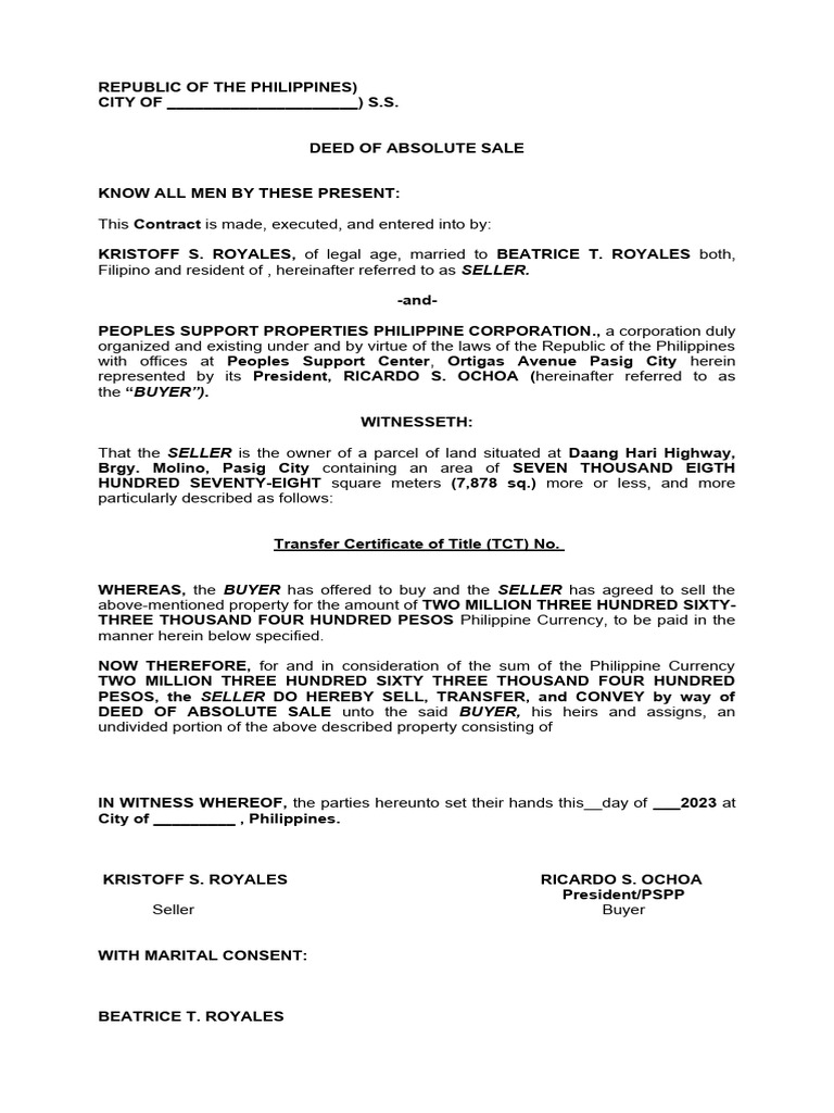 Deed of Absolute Sale | PDF