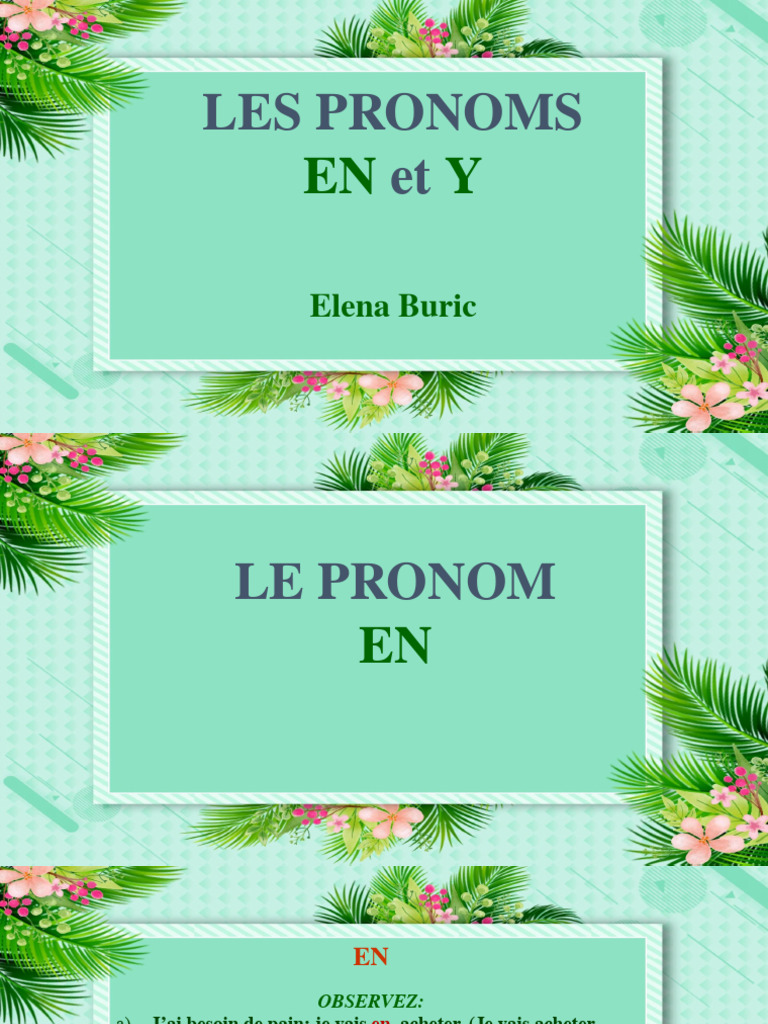 Les Pronoms en Et Y - Exercices | PDF | Verbe | Pronom