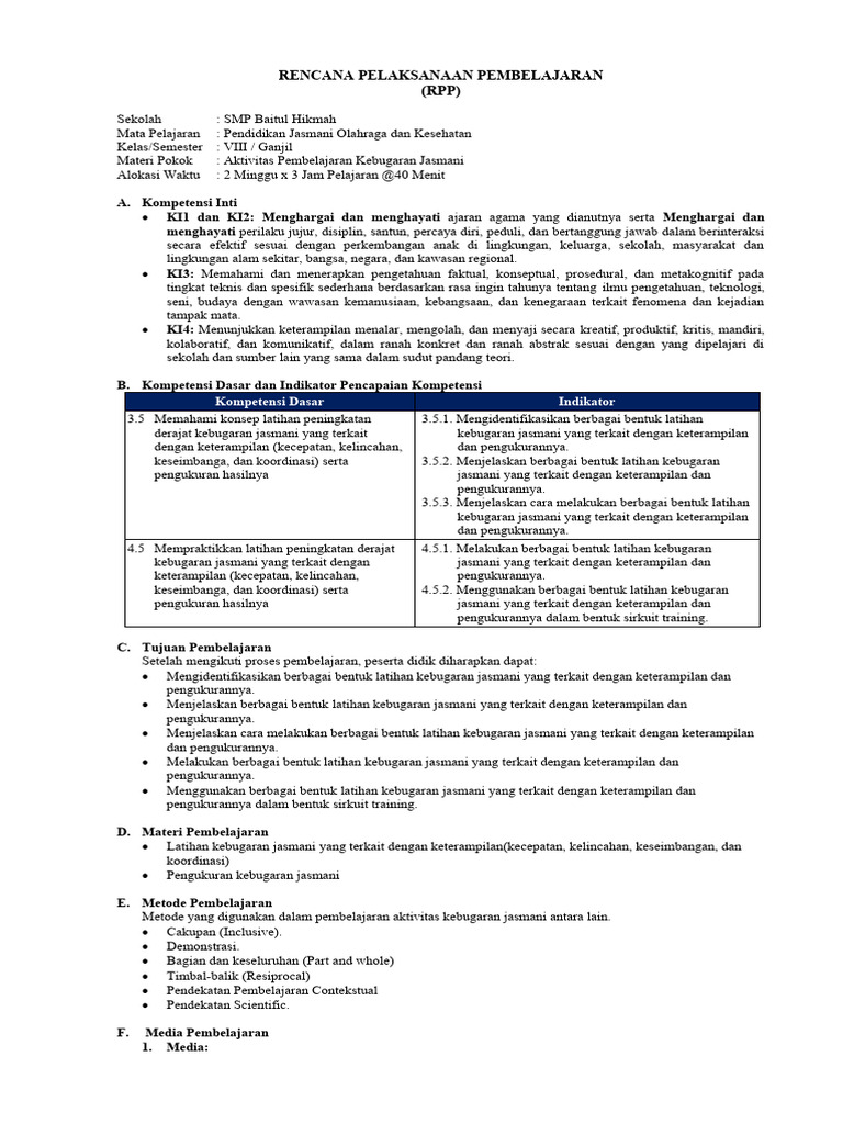 RPP 5 - Aktivitas Pembelajaran Kebugaran Jasmani | PDF