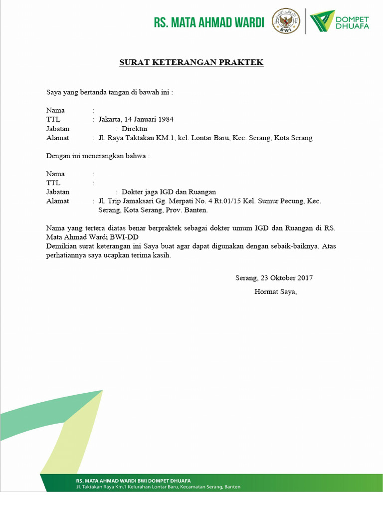 Surat Keterangan Praktek Dokter | PDF
