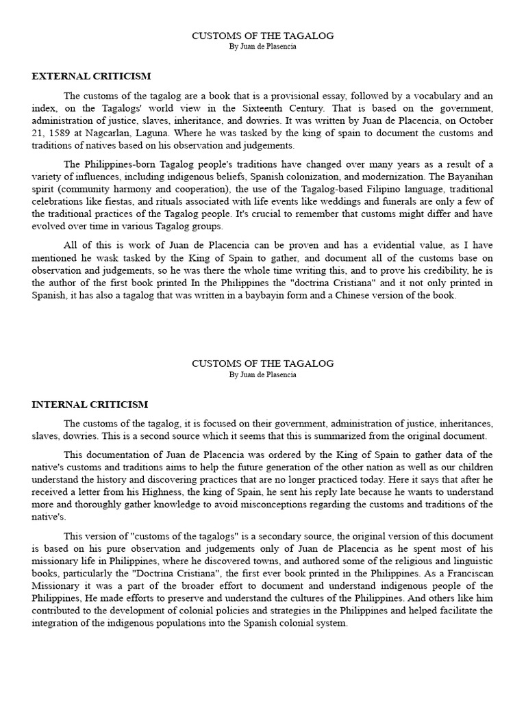 LENDIO - External and Internal CUSTOMS OF THE TAGALOG | PDF | Tagalog ...