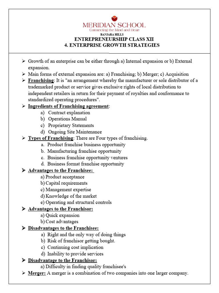 4) Enterprise Growth Strategies Notes | PDF | Franchising | Takeover