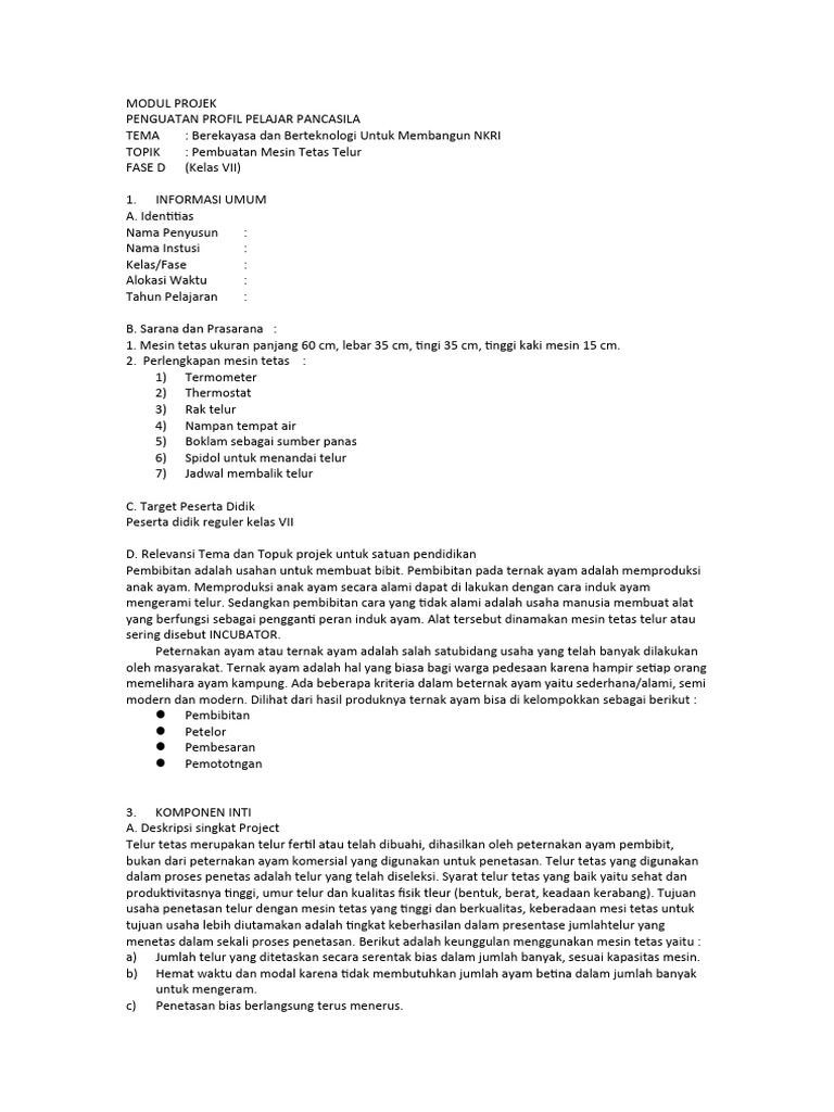 Modul Projek Mesin Tetas Telur | PDF