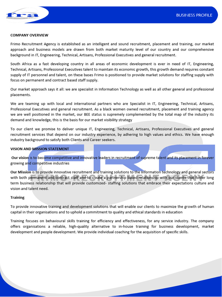 Frimo Recruitment Agency Overview | PDF | Recruitment | Consultant
