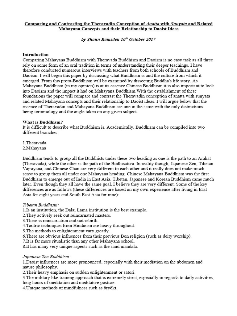 Anatta vs. Sunyata: Buddhism and Daoism | PDF