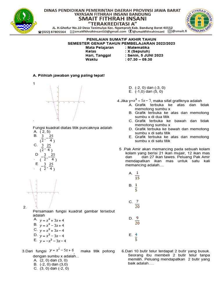PSAT MTK Kurikulum Merdeka Kelas X | PDF