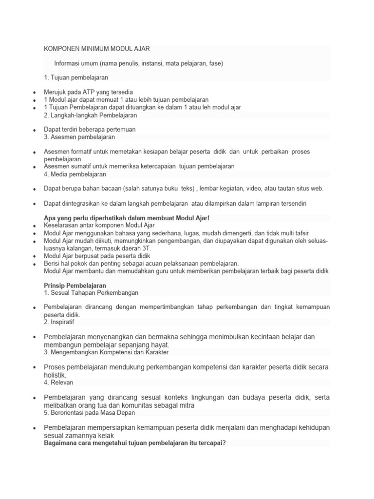 Komponen Minimum Modul Ajar | PDF