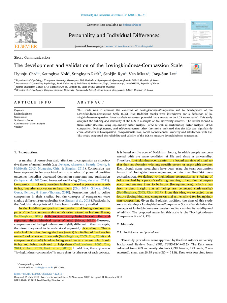 The Development of the Lovingkindness-Compassion Scale - Hyunju Cho Et ...