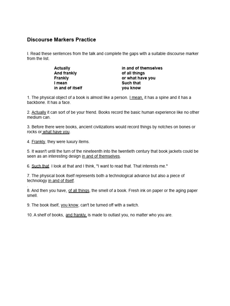 Discourse Markers Exercises | PDF