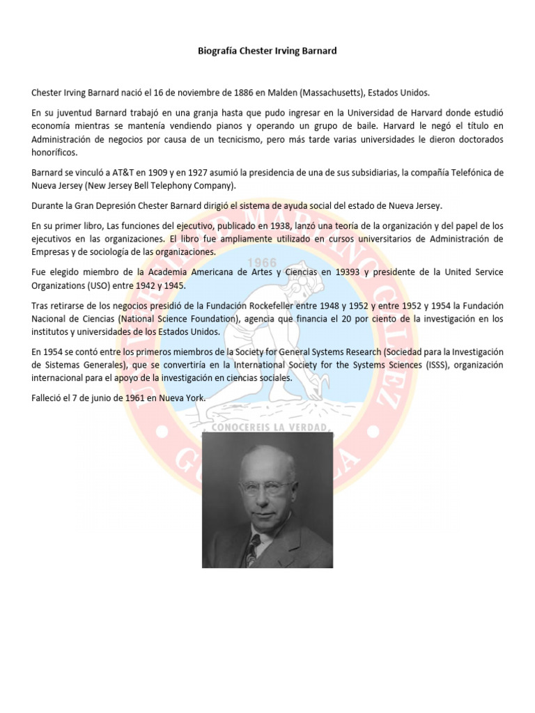 Biografía de Chester Barnard: Innovador en Administración | PDF ...