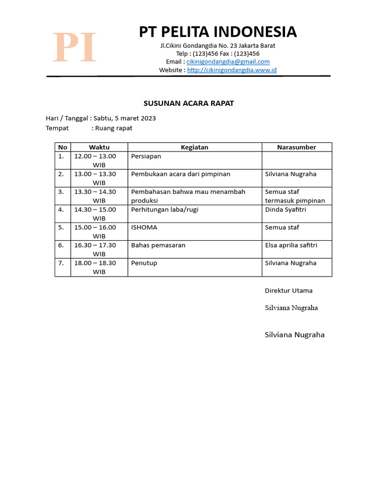 Susunan Acara Rapat | PDF