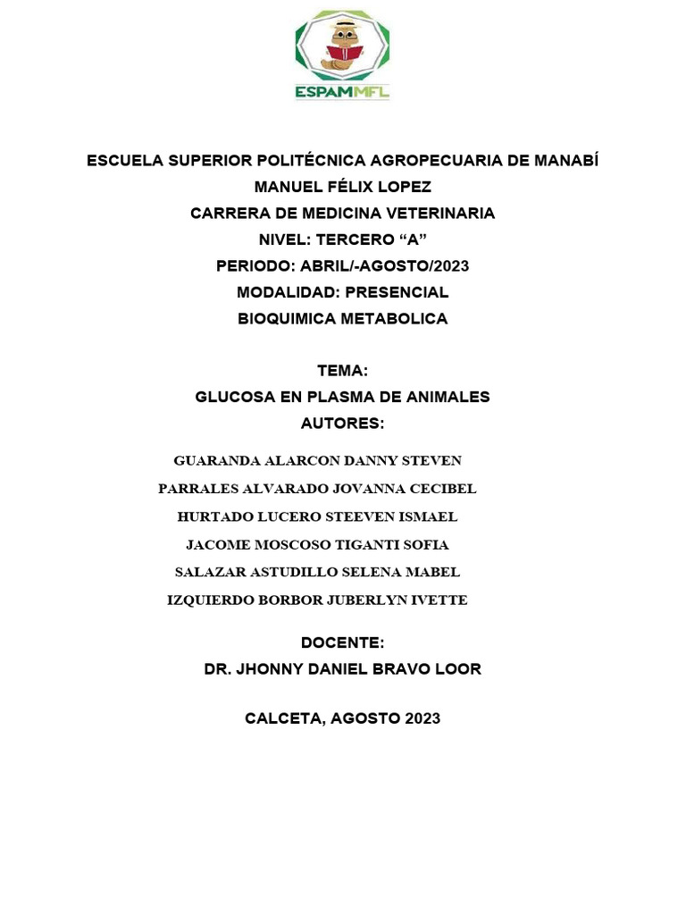Glucosa en Plasma Animal | PDF
