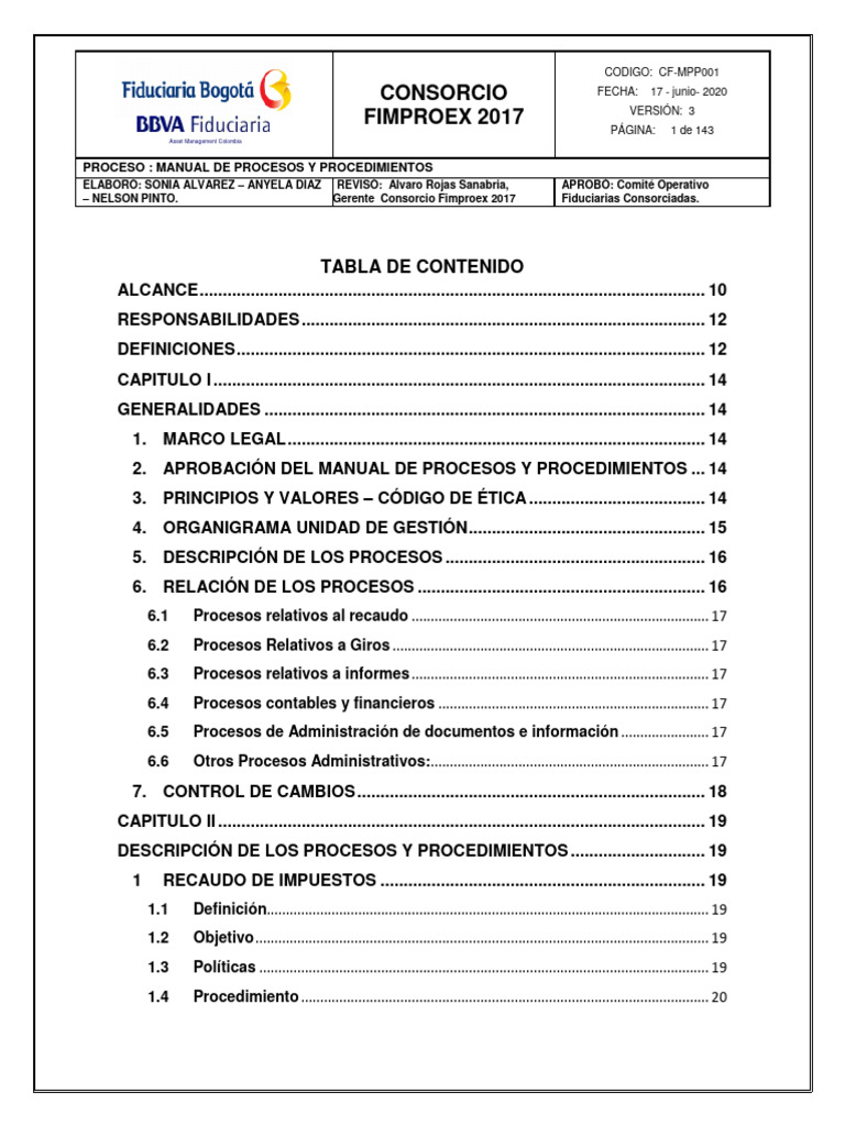 1-Manual de Procesos y Procedimientos Version 6 Oct 20 | PDF