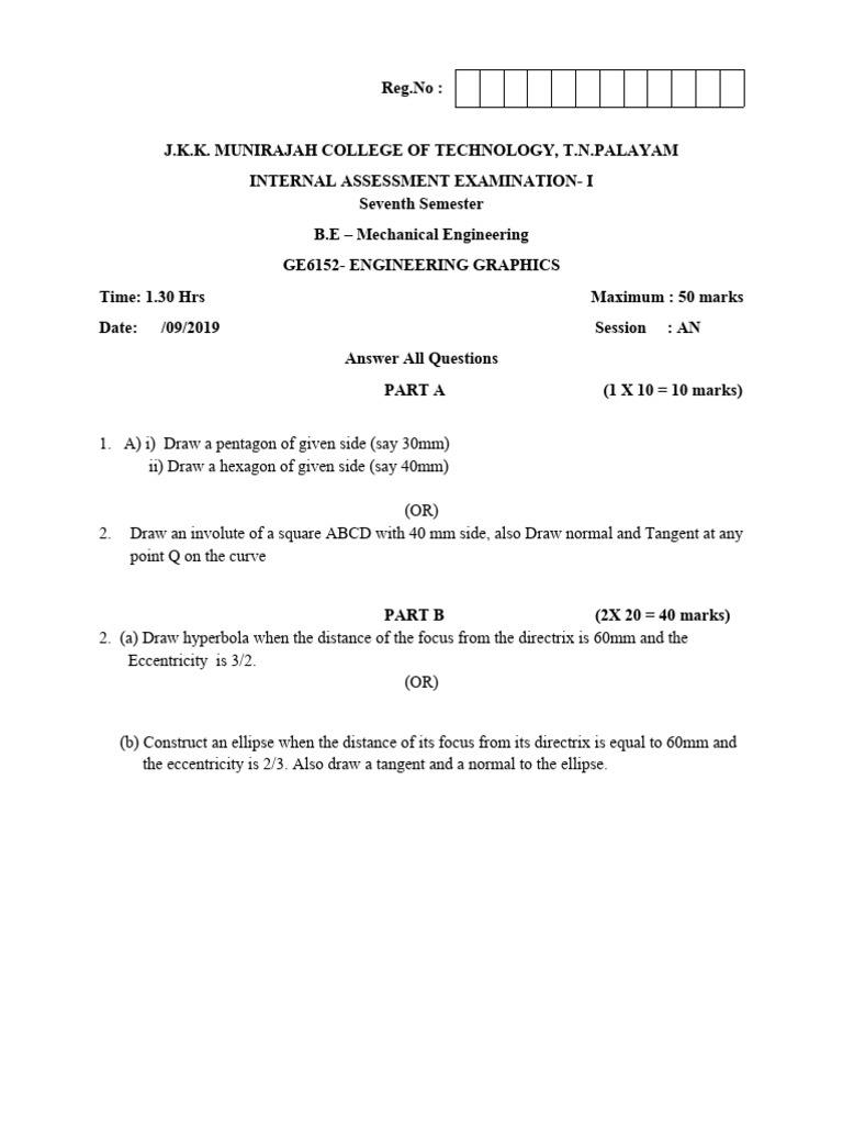 Engineering Graphics Exam Paper | PDF